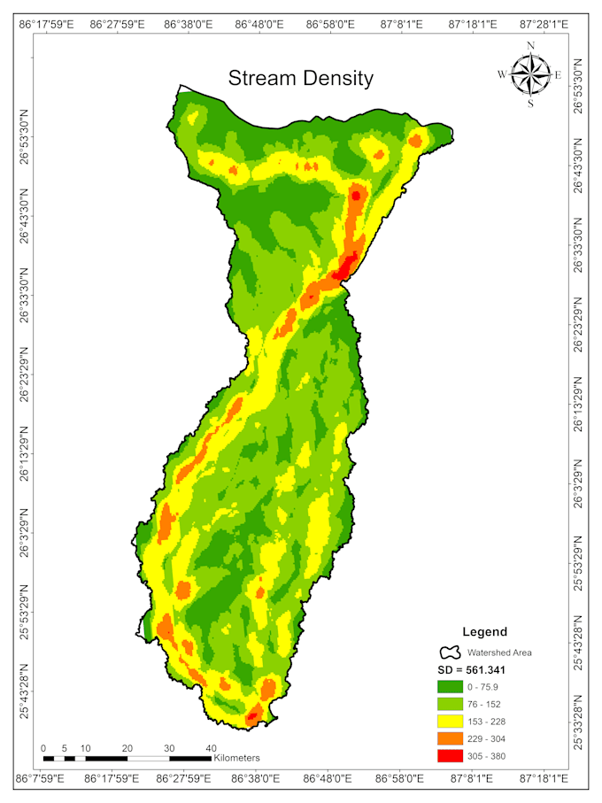 Do the drainage density and stream frequency mapping of the watershed ...