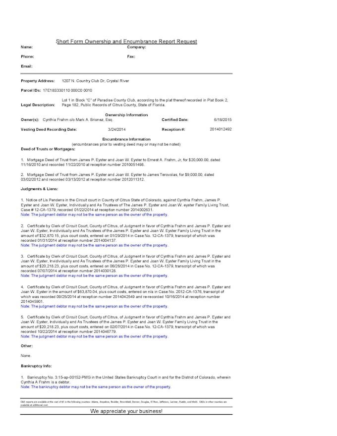 Do property searches, title report, chain of title report by ...