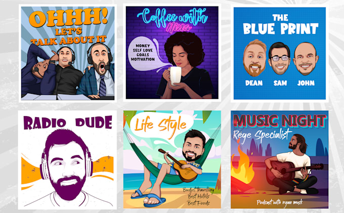 Draw cartoon podcast cover art by Gurathegreat | Fiverr