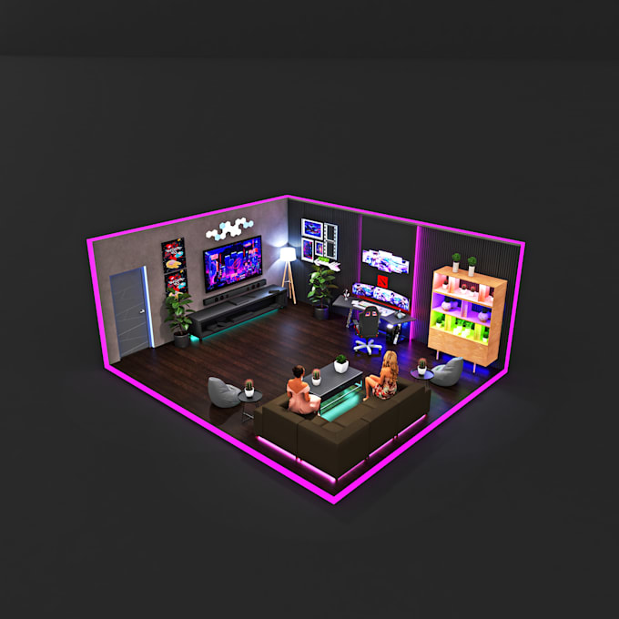 Design and 3d render for your isometric gaming, streaming , music ...