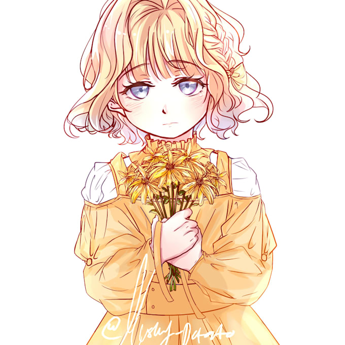 Draw cute anime art illustration, bust up by Musky_potato | Fiverr