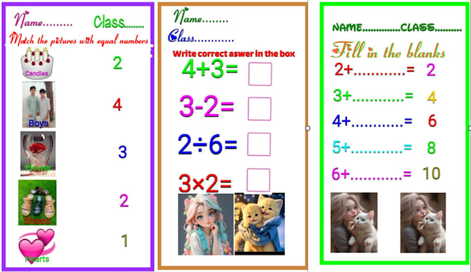 Create expert math worksheet for kids by Mushtaq0248 | Fiverr
