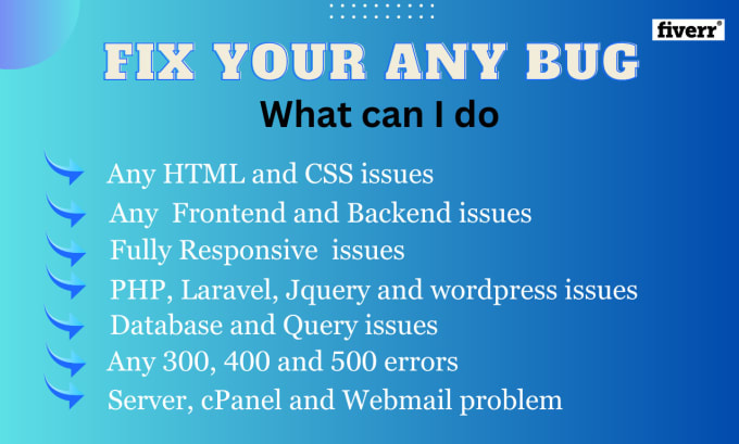 Fix any bugs in php, laravel, mysql, html, css and database by ... Fix any bugs in php, laravel, mysql, html, css and database by ...