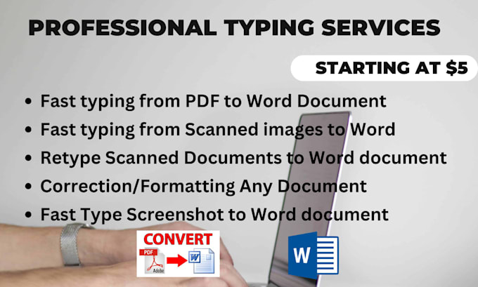 Do fast typing job, retype scanned documents, pdf to word, ms word ...