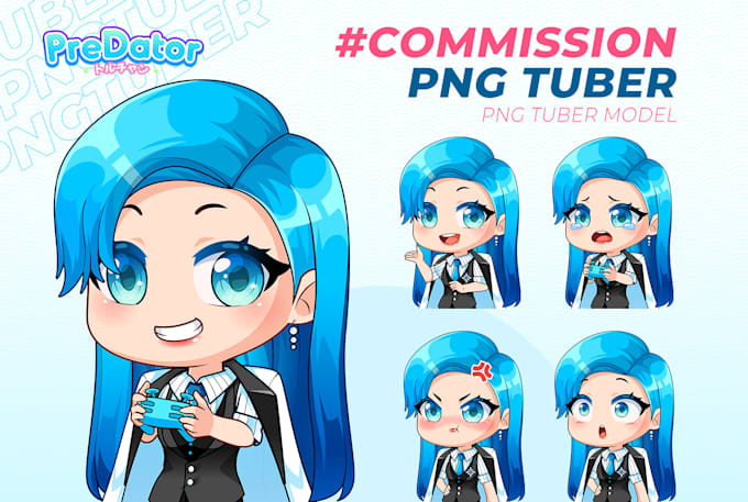 Crea diseños de tuber png personalizados en estilo de dibujos animados para streamers de vtuber