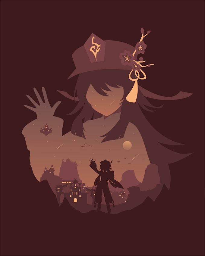 Create minimalist anime splash art for t shirt, poster, deskmate ...