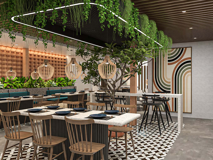 Create cafeteria, restaurant interior realistic 3d render by ...