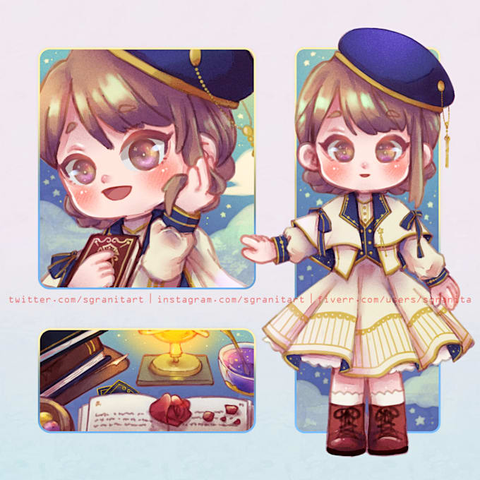 Draw a chibi collaged character sheet by Sgranita | Fiverr