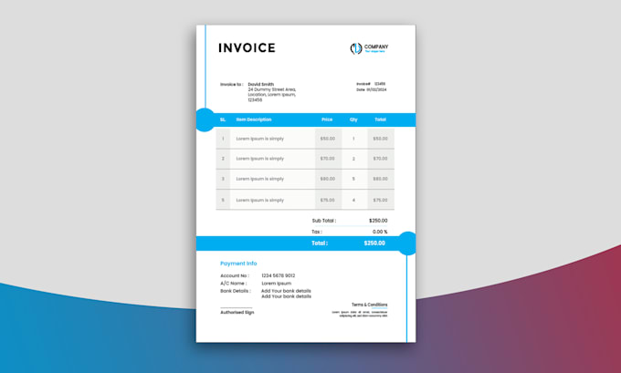 Create a professional invoice, quotation, or price list by Suage12 | Fiverr
