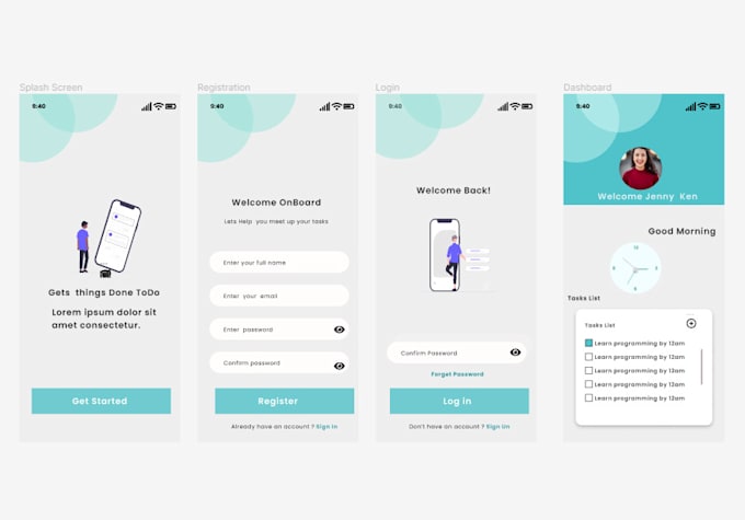 Create a modern mobile app ui ux in figma with a prototype by Mmahnoor_nnnnnn | Fiverr