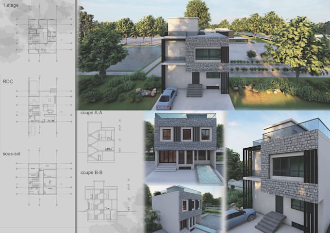 Draw architectural plans , views ,sections ,3d modelling by Ranya_kh ...