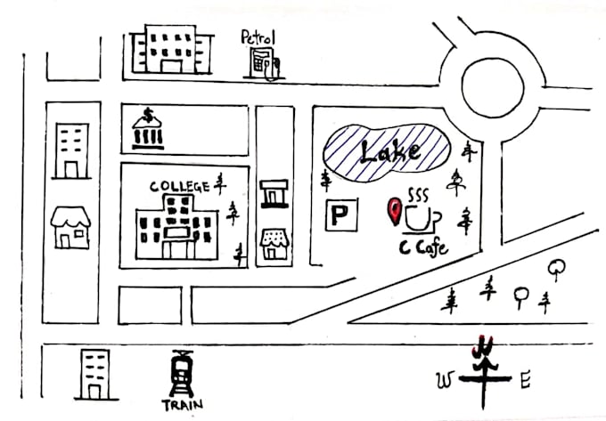 Hand drawing illustration for map, location card, direction card ...
