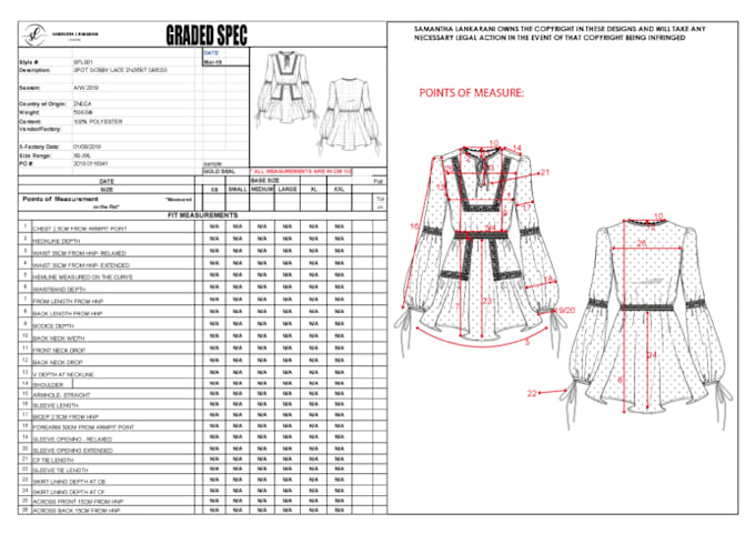 Create clothing graded measurement spec by Samantha1085 | Fiverr