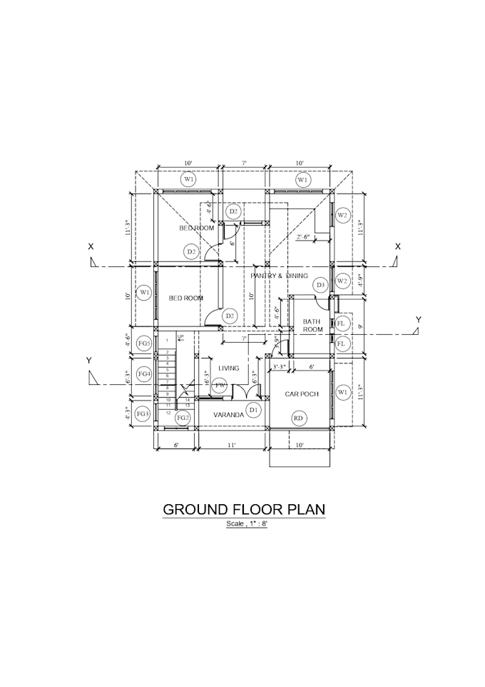 Create a 2d architectural blueprint for a house plans, floor plans with ...