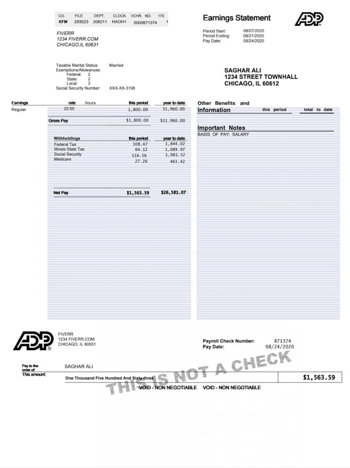 Create a paystub , payroll and paycheck for you by Nida_fatimaa | Fiverr