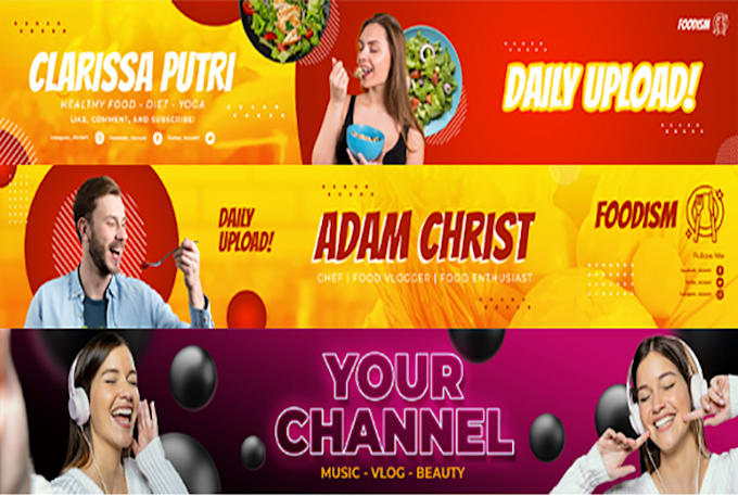 Design an outstanding youtube banner channel art in 24 hours by ...