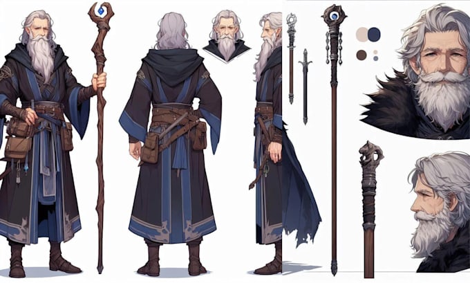 Draw character reference sheet, furry art, oc, dnd fantasy splash art ...