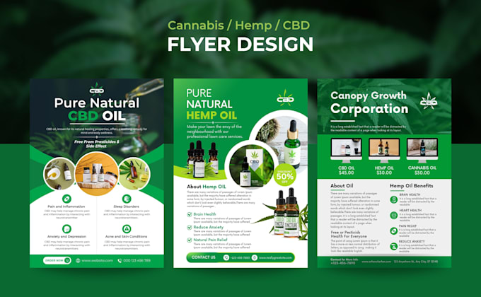 Marijuana hemp oil cbd, cannabis catalog flyer bifold poster or leaflet ...