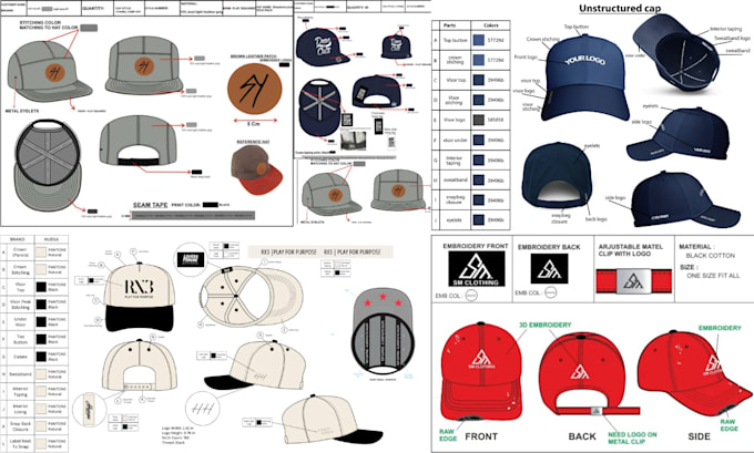 Design custom hat and cap mockup, flat sketch and tech pack by ...