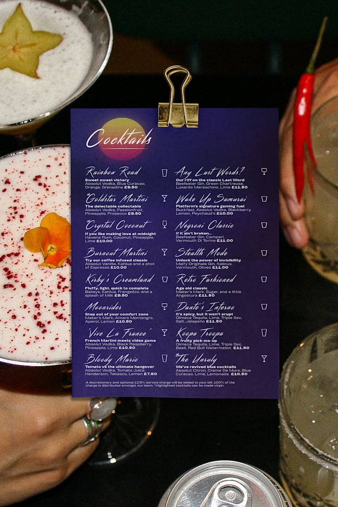 Design a menu for a gaming bar by Rose_designs_00 | Fiverr