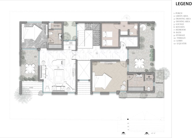 Render 2d architectural plans, elevations, sections in photoshop by Muhammadhann353 | Fiverr