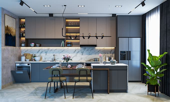 Do 3d kitchen interior design realistic rendering by Ijrsalimrezaa | Fiverr