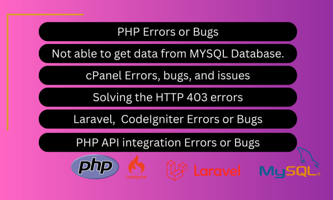 Fix Bugs Errors In Php Mysql Json Html Javascript Laravel Codeigniter By Jnchamaram Fiverr