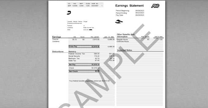 adp paystub sample