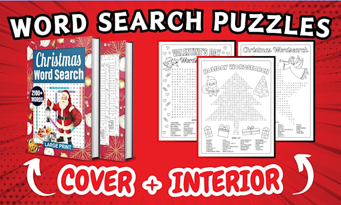 Create word search puzzle book interiors with cover design low content ...