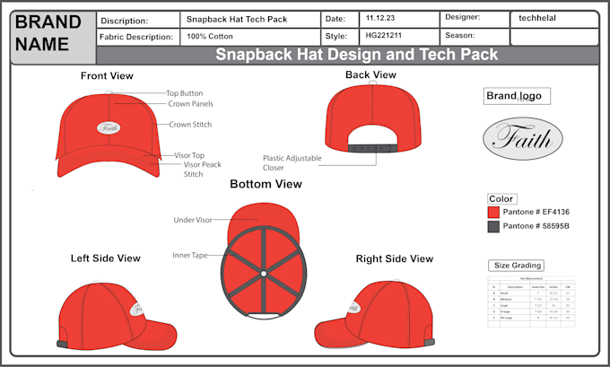 Design custom hat and cap with tech pack with mockup by Techhelal | Fiverr