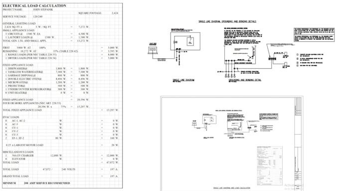 Design and draw electrical lighting and power plan, load calculation ...