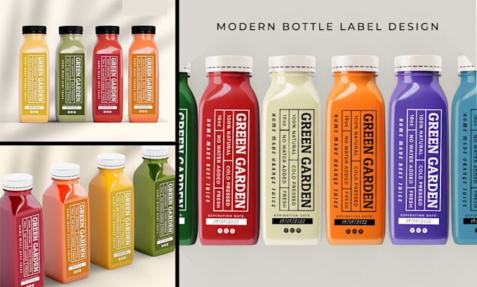 Do modern juice bottle label design, beverage label by Elnionis | Fiverr