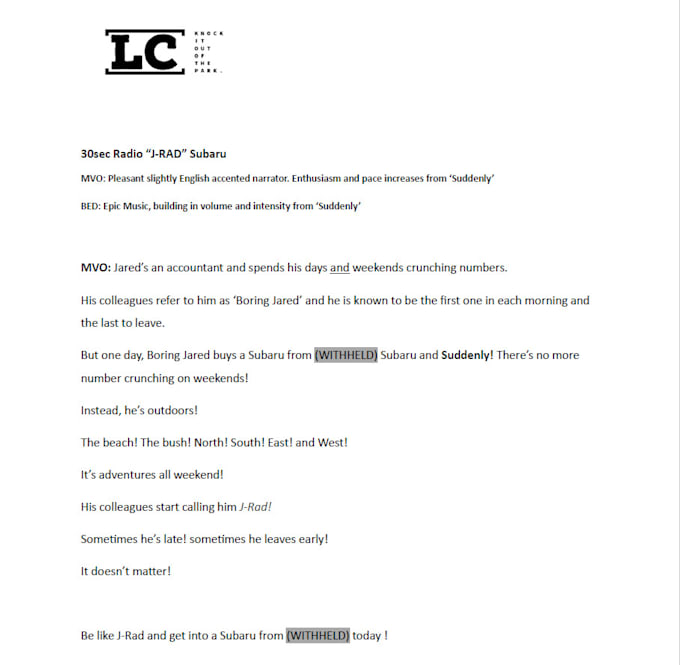 Write a radio commercial script 4 existing brand or to spark a new ...