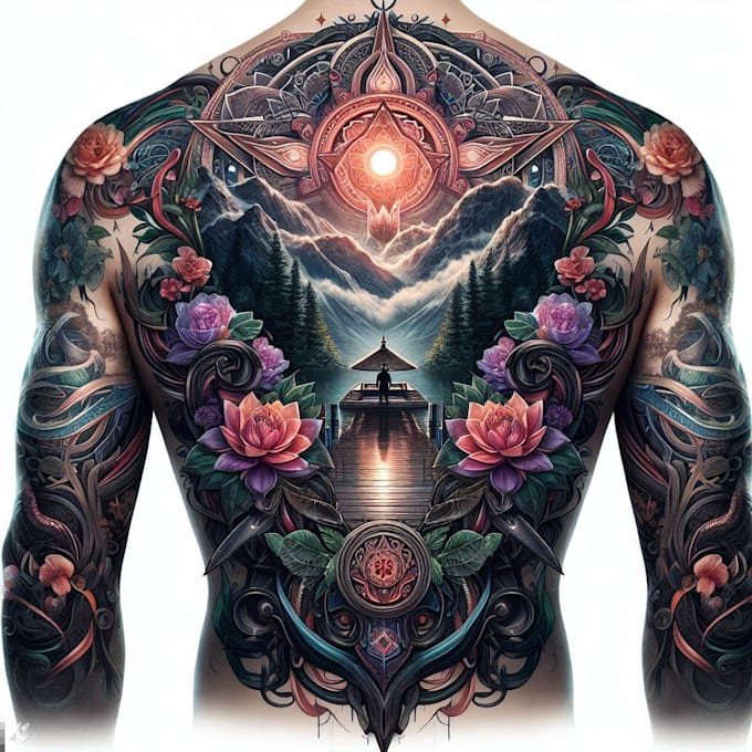 Hand draw a full back tattoo design unique modern by Halimdidouche | Fiverr