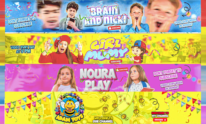 Make professional banner ,logo kids for your channel youtube by Redoneh ...