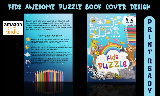 Design kids puzzle book cover design for amazon kdp by Naiifa | Fiverr