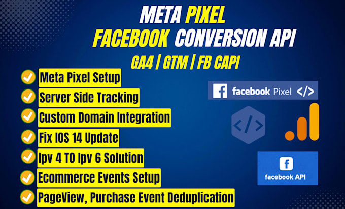Setup meta pixel, facebook conversion api server side tracking by Shahedbinsagor | Fiverr