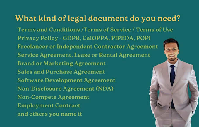 Do legal drafting agreements, privacy policy, nda, mou, gdpr by Abrarlegal | Fiverr