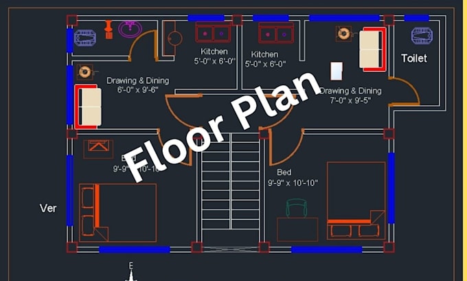 Design autocad 2d floor plan architectural floor plan by Sajibk554 | Fiverr