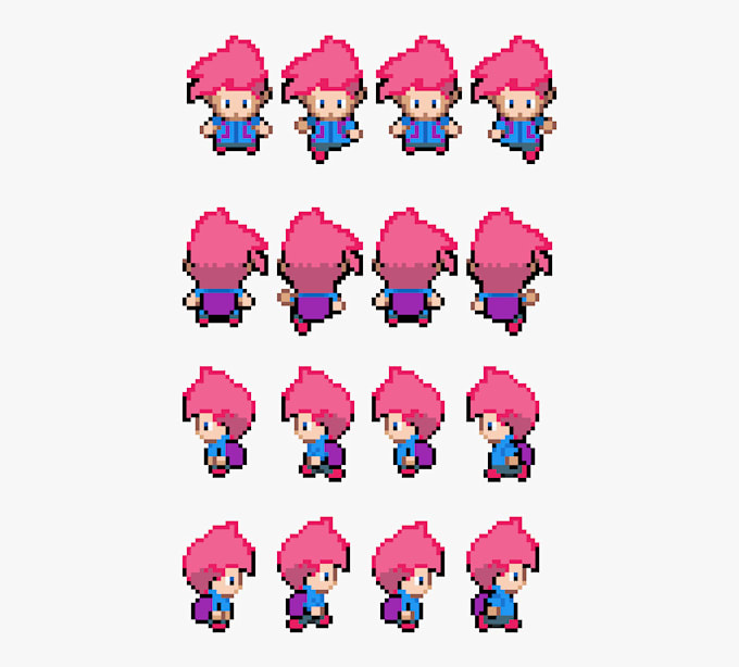 2d character sprite sheet in pixel art, rpg maker sprite, mv mz battle sprite
