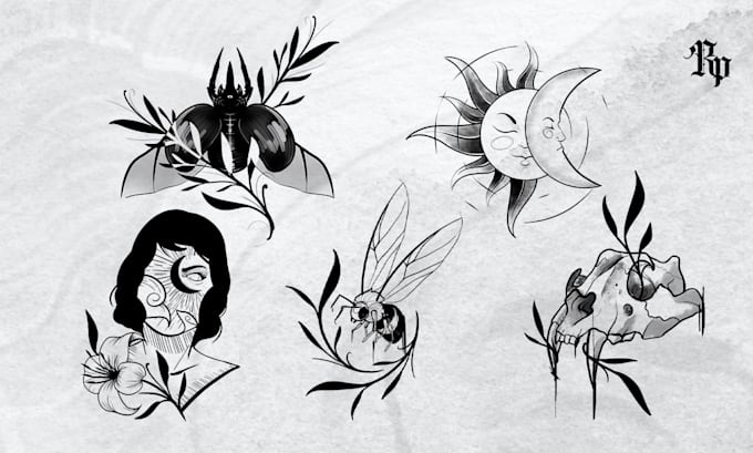 Draw your next flash blackwork tattoo by Ronpfr | Fiverr