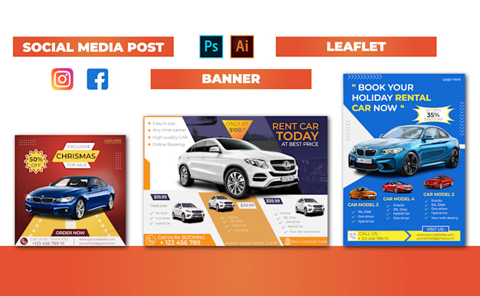 Design creative car sale, car rent flyer, banner and social media ads ...