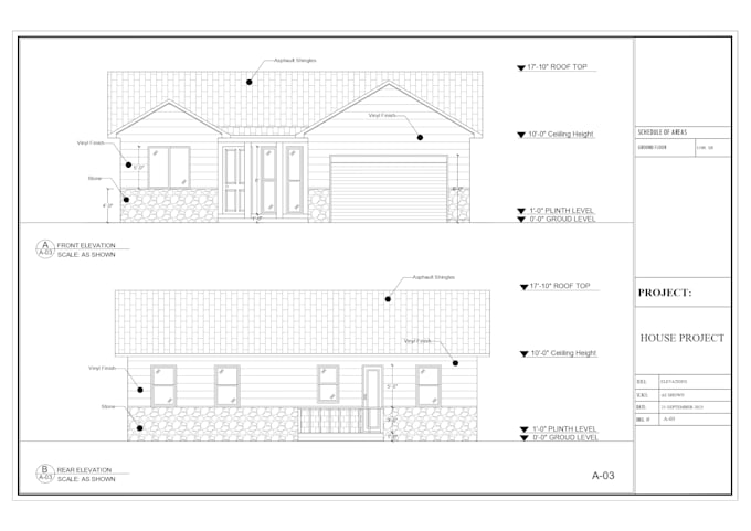 Draw architectural 2d floor plan, elevations, sections in autocad