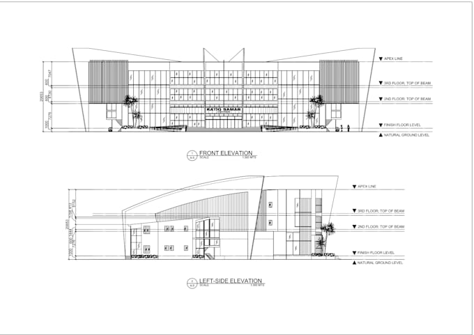 Redraw architectural plan in autocad, floor plan, elevation, and section