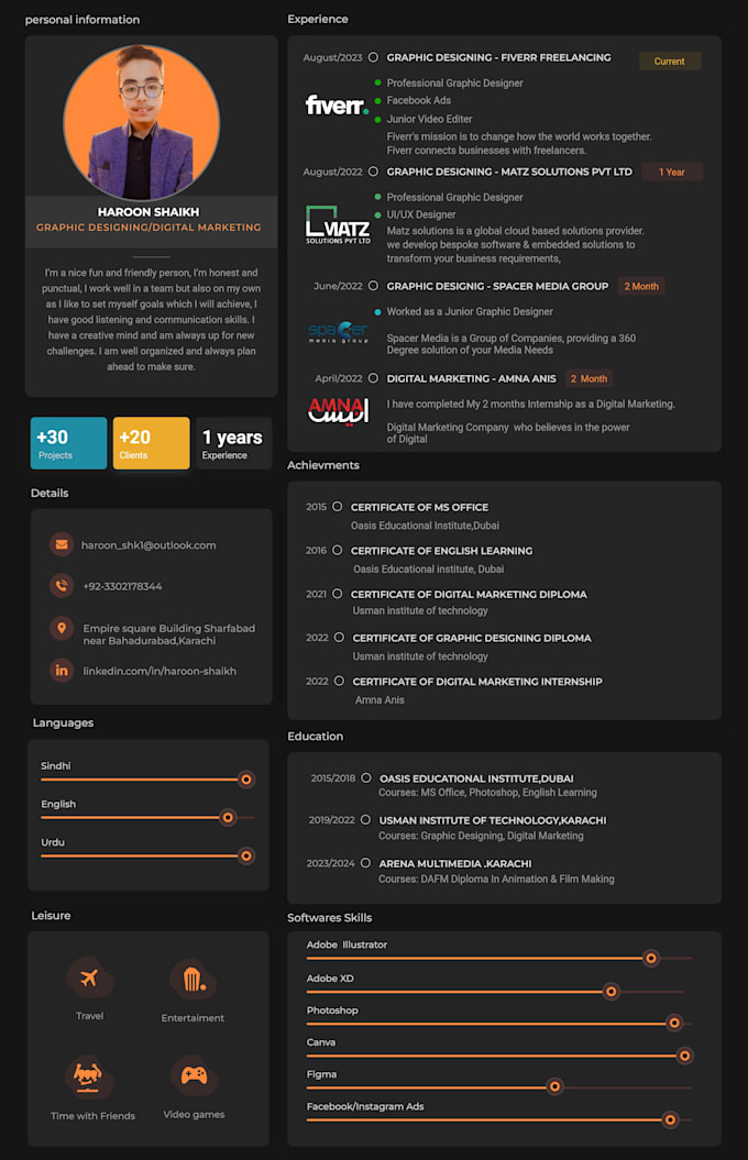 Design professional resume cv for you by Haroon_shaikh | Fiverr