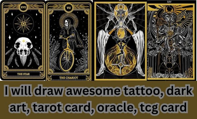 Draw awesome tattoo, dark art, tarot card, oracle, tcg card by ...