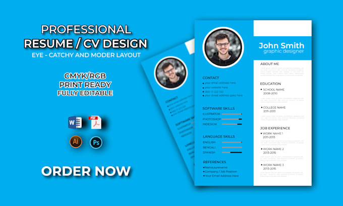 Create modern custom resume and cv design template by Csgraphar | Fiverr