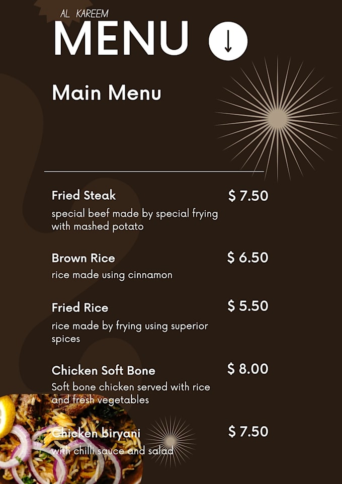 Do an amazing menu design, food menu, restaurant menu design by Shayan ...