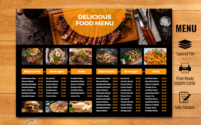 Do an amazing menu design, food menu, restaurant menu design by Sksana ...