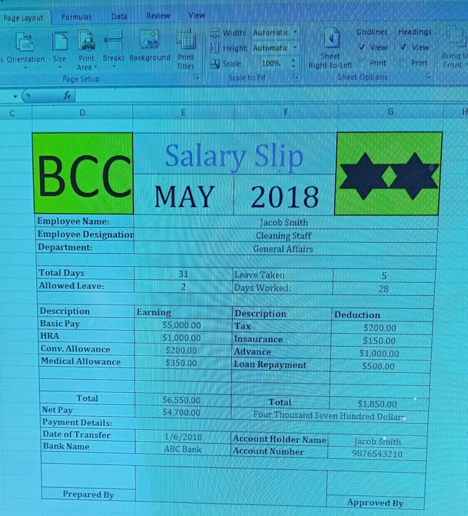 Make salary slips on excel by Divyanshu672 | Fiverr